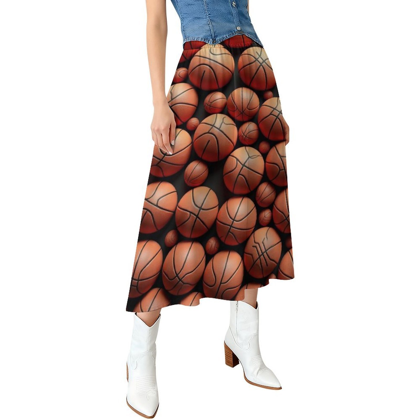 Basketball Pile Pattern Women High Waist Midi Skirt Elegant Midi Skirt ...