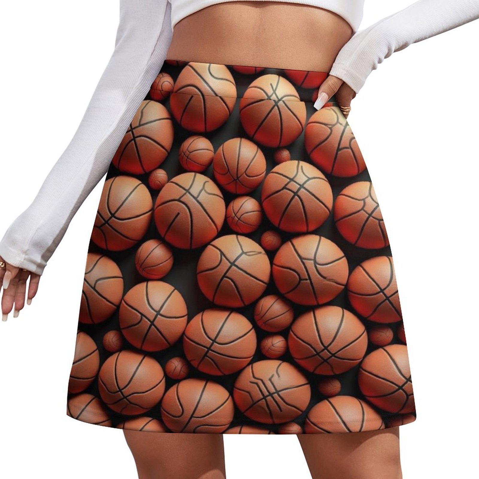 Basketball Pile Pattern Women's High Waist Skirt Stretchy Casual Mini ...