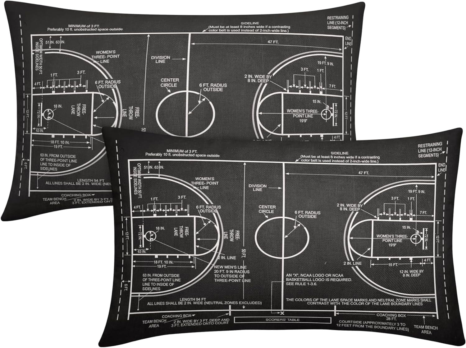 Basketball Pillow Covers 12x20 Inch Basketball Court Plan Sport Theme ...
