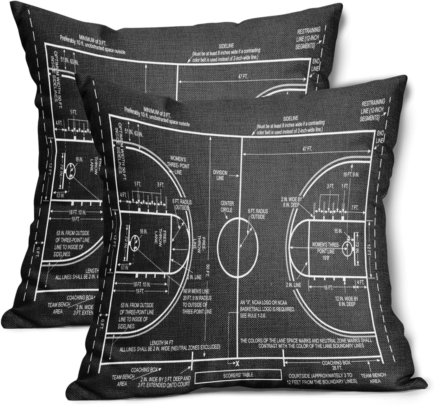 Basketball Pillow Covers 18x18 Inch Basketball Court Plan Sport Theme ...