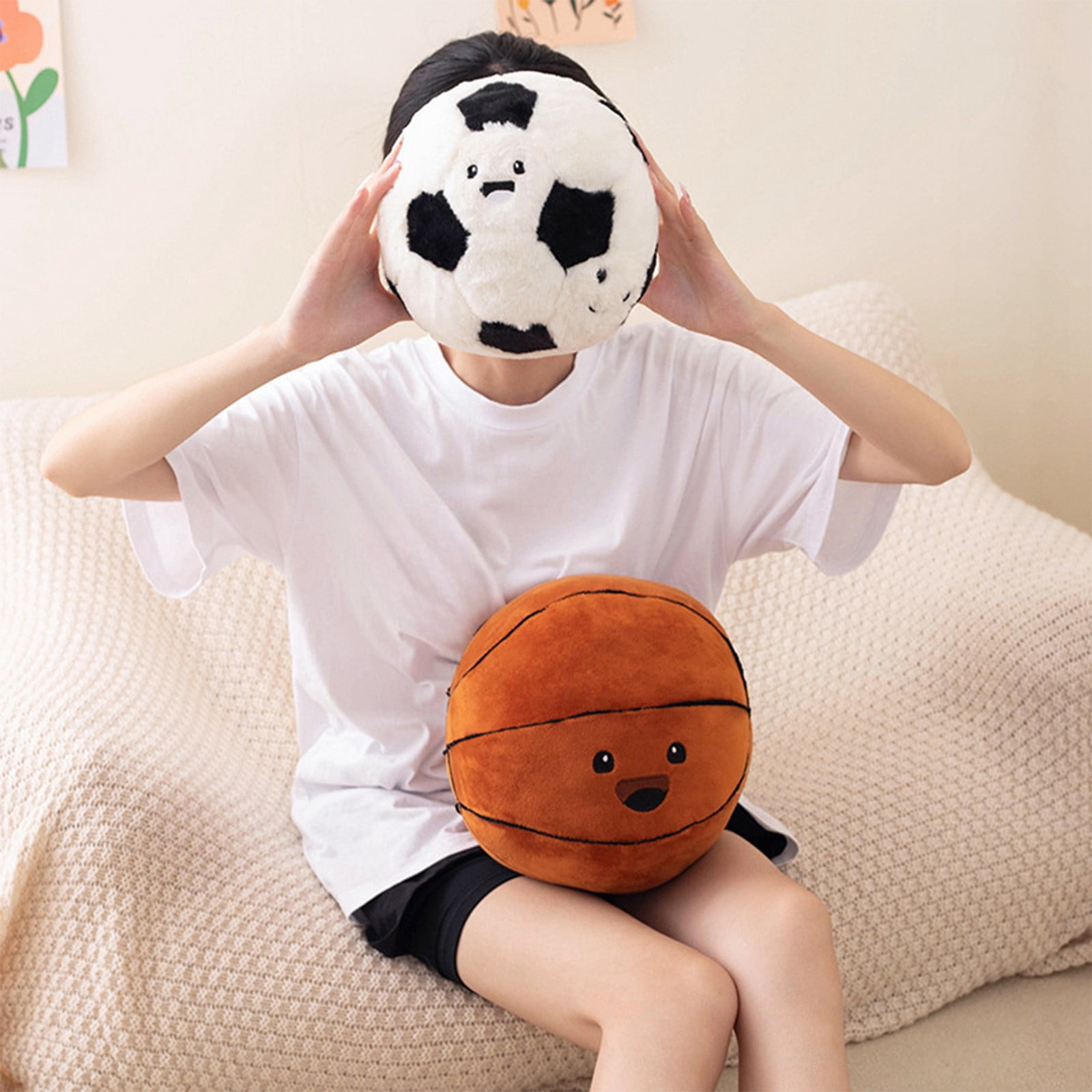 Basketball Pillow Stuffed Sports Decor Round Soft Plush Pillow for Boys ...