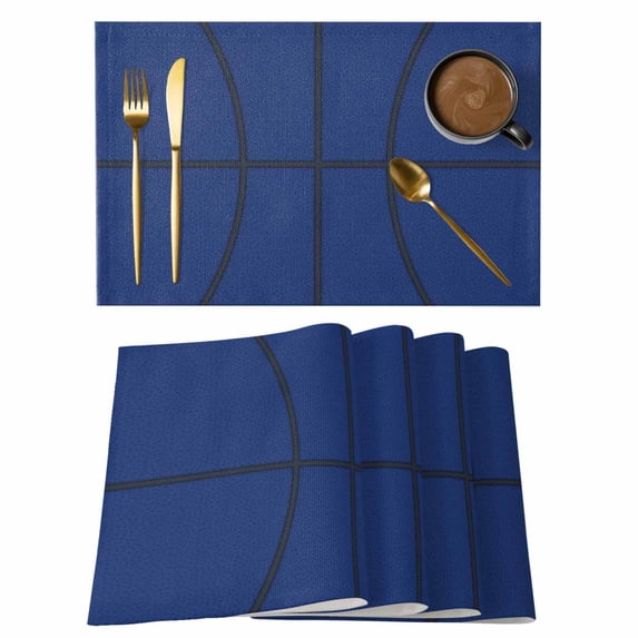 Basketball Placemats Set of 12 Blue Abstract Black Lines Ball Sports ...