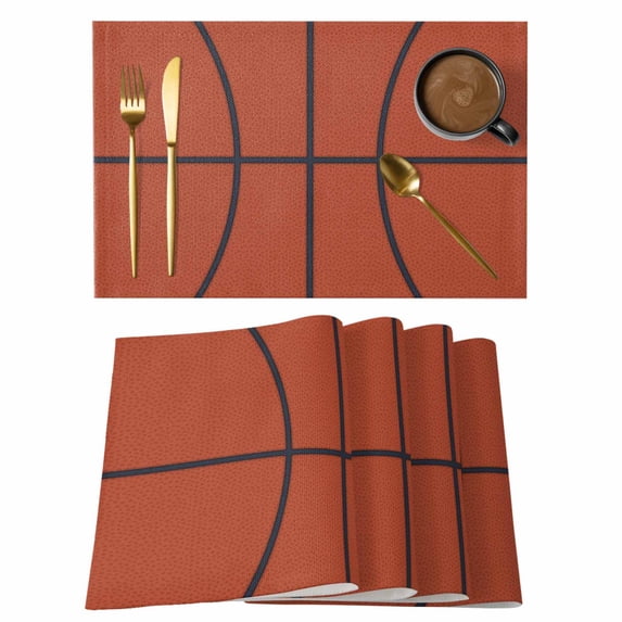 Basketball Placemats Set of 6 Orange Abstract Black Stripes Ball Sports ...