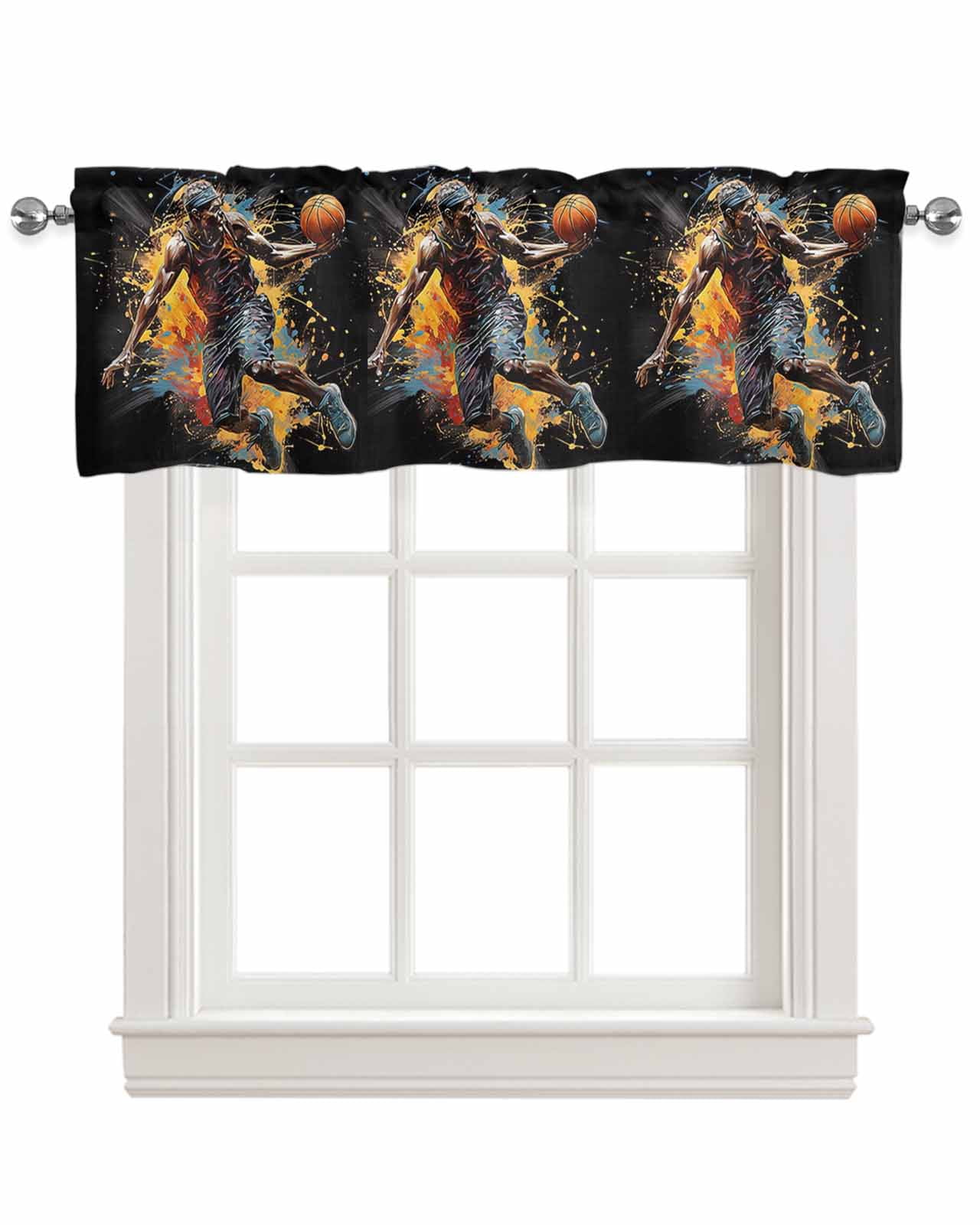 Basketball Player Linen Curtain Valance for Bedroom/Bathroom/Kitchen ...