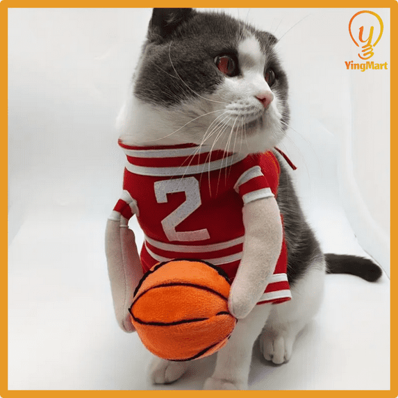 Basketball Player Pet Costume Dogs Cats Jersey Plush Ball Halloween YingMart Cosplay Outfit (Red ...
