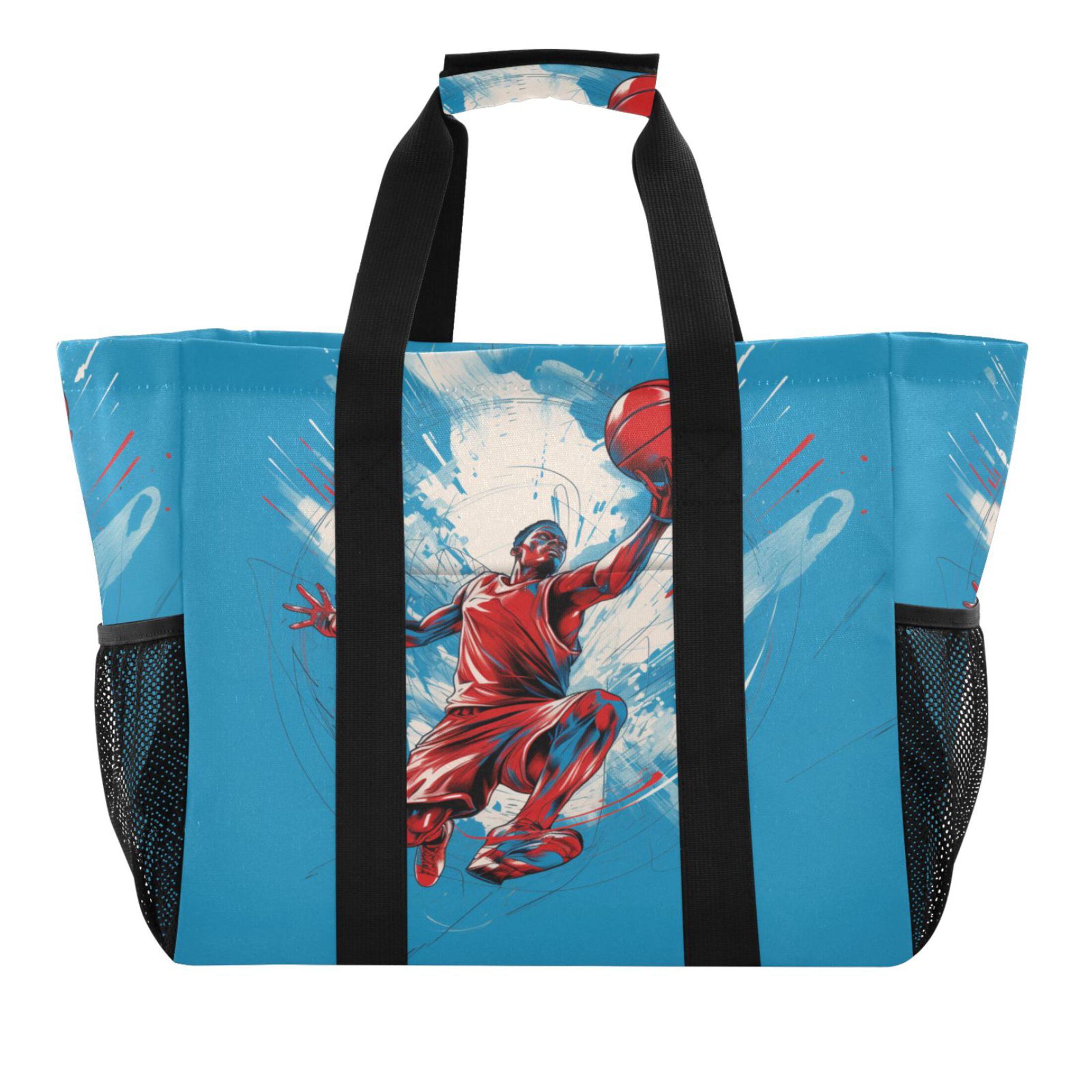 Basketball Player Slam Dunk Reusable Grocery Bags with Handle Side ...