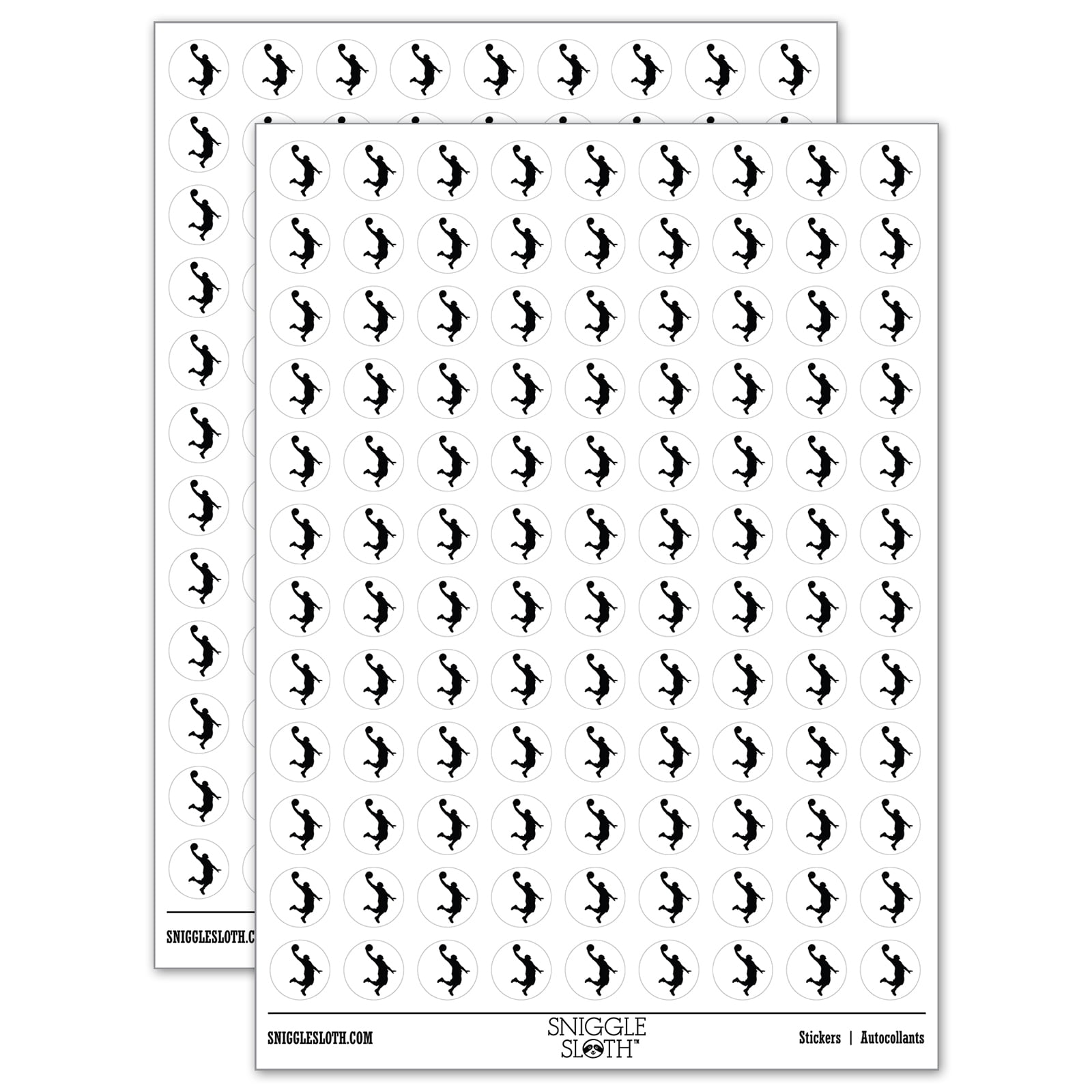 Basketball Player Slam Dunk Sports 200+ Round Stickers - White - Gloss ...