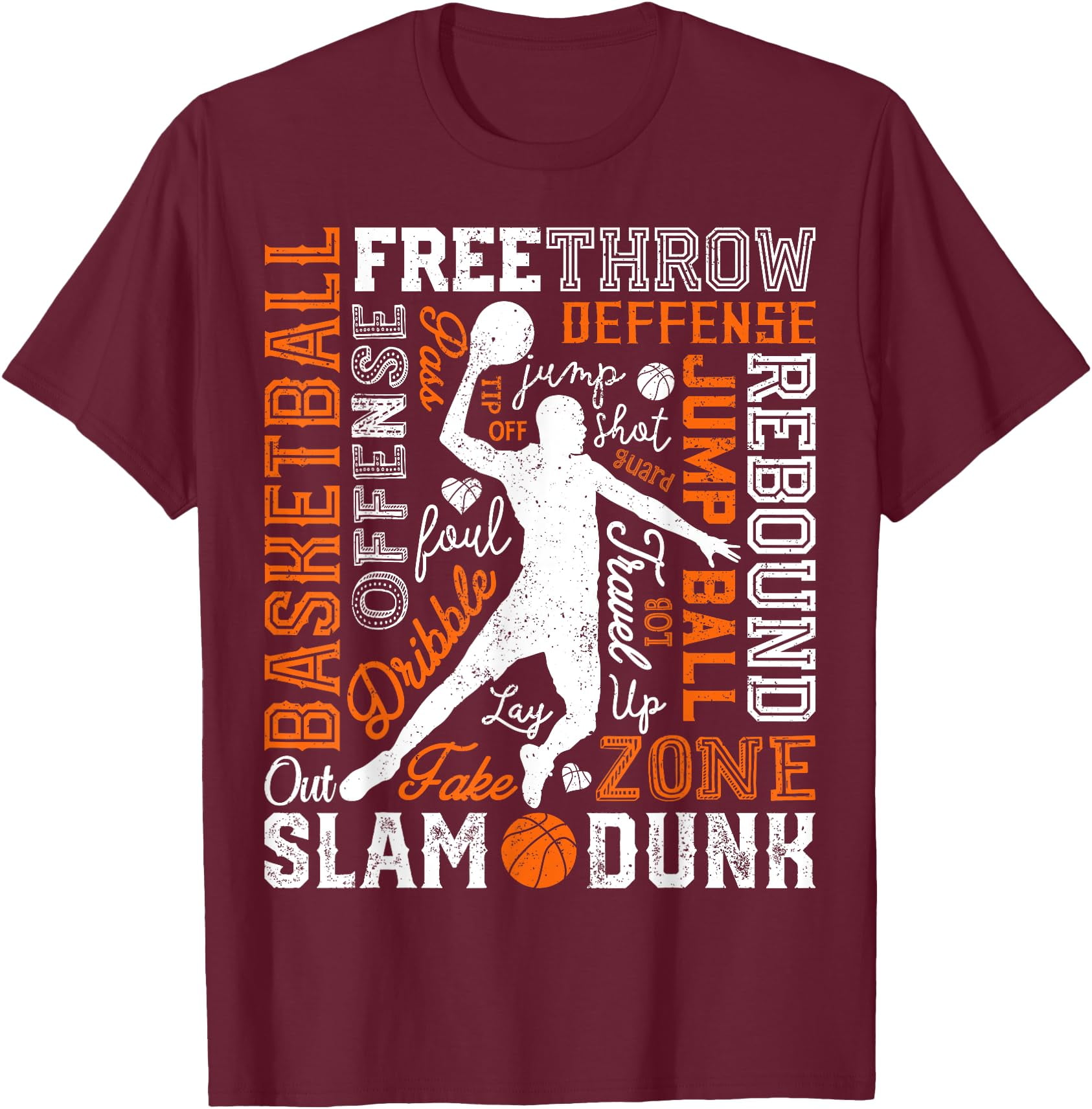 Basketball Player Slam Dunk Typography Word Art Vintage Men Softstyle T-Shirt for Men Women Kids ...