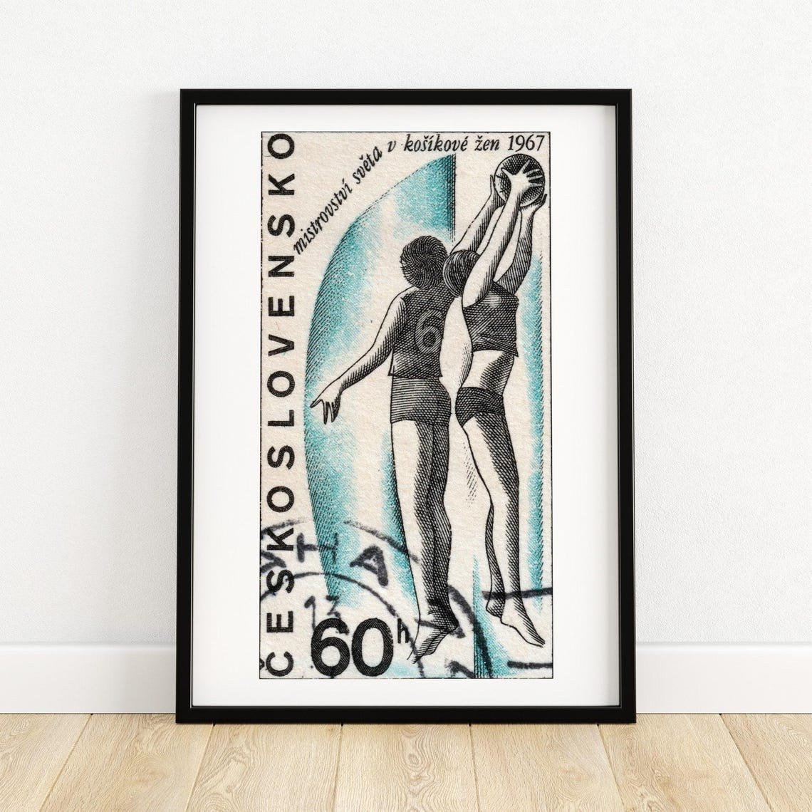 Basketball Players - Vintage Czech Art - Postage Stamp Print ...