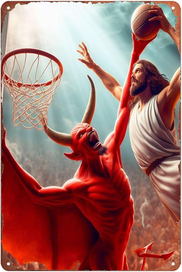 Basketball Posters Funny Wall Art Room Decor Jesus Play Basketball Sign ...