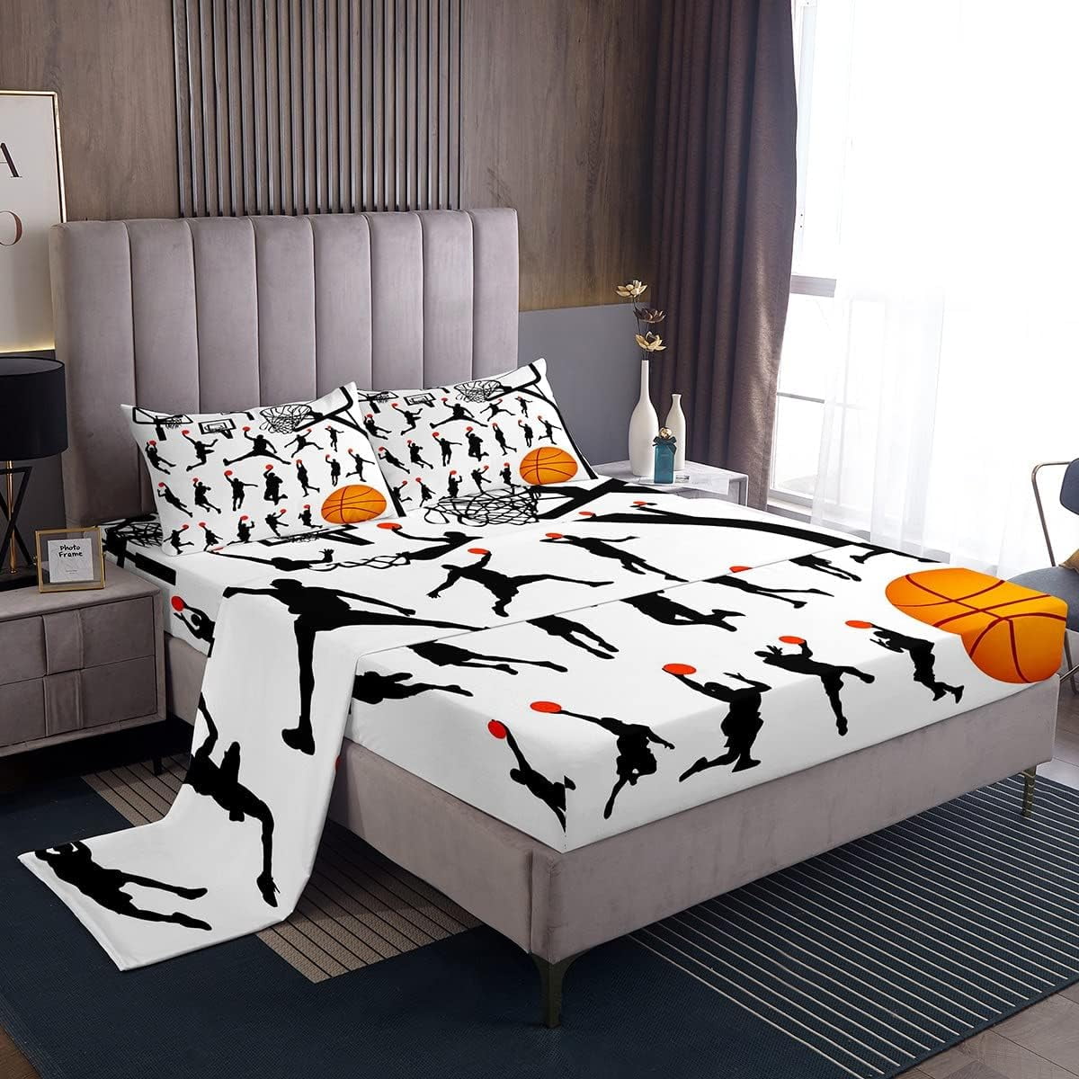 Basketball Print Bedding Sheet Sports Theme Bedding Set Teens 3D Ball Bed Sheets Breathable Gift ...