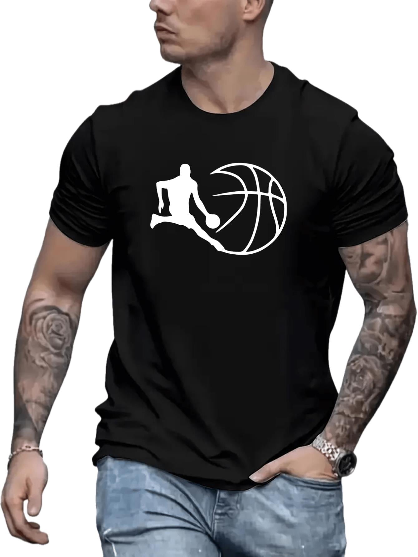 Basketball Print Men's Crew Neck Fashionable Short Sleeve Sports T ...