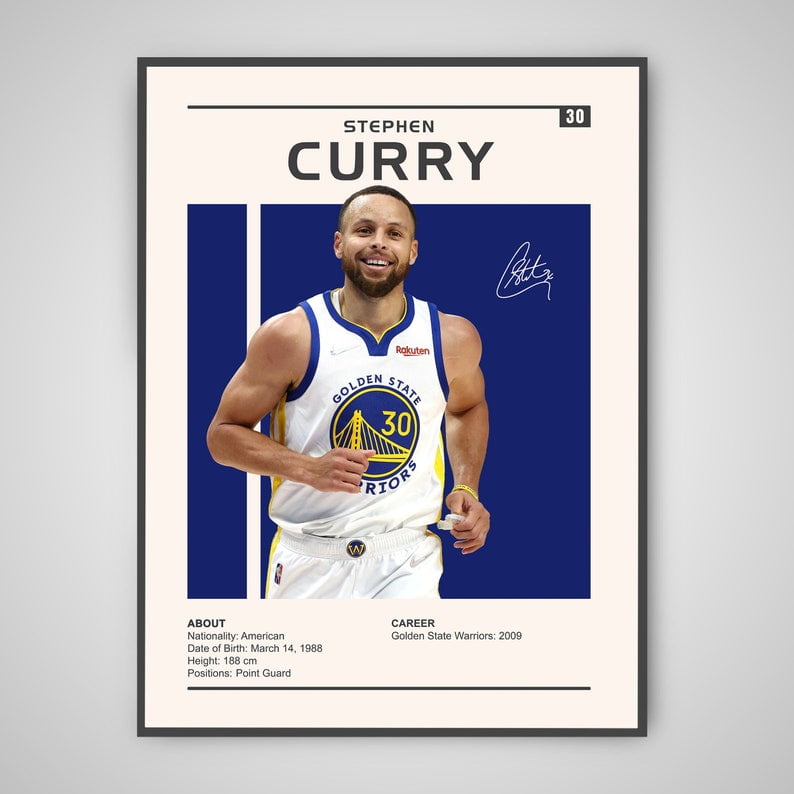 Basketball Professional Player Profile Poster Stephen Curry Style Clean ...