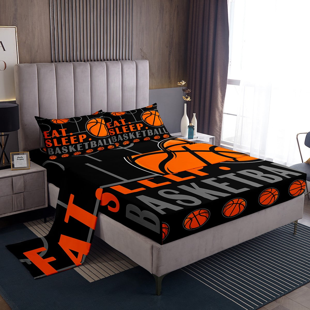 Basketball Queen Bed Sheets Sports Bedding Sets Teen Sport Game Ball Theme Sheets Basketball ...