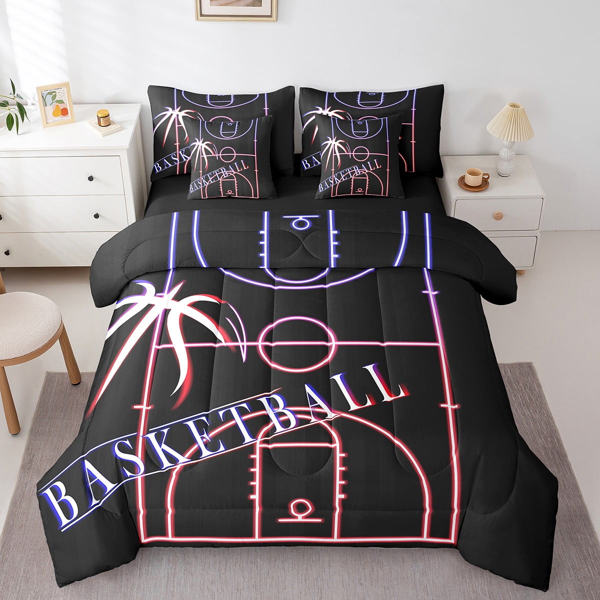 Basketball Queen Comforter Set 7 Pieces for Boys Room Sport Bedding ...