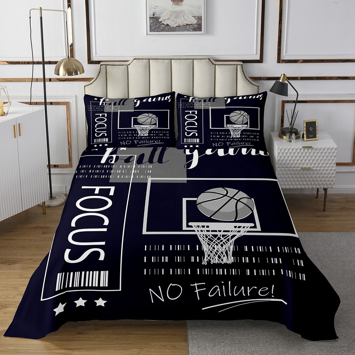 Basketball Quilt Set King Size Sports Theme Bedding Sets,Dark Blue ...