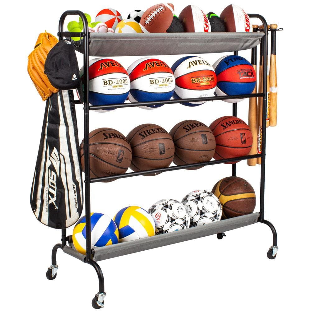 Basketball Rack, 200 Lbs Garage Ball Storage Rack with Baseball Bat ...