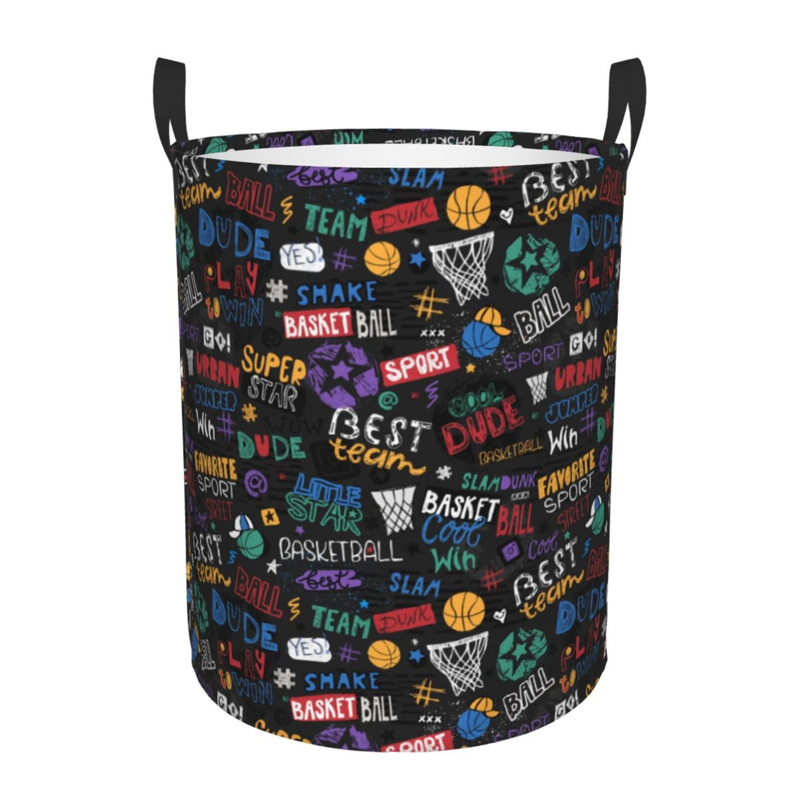 Basketball Round Laundry Basket, Laundry Hamper with Handle, Waterproof ...
