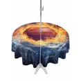Basketball Round Outdoor Tablecloth with Umbrella Hole Abstract Fire ...