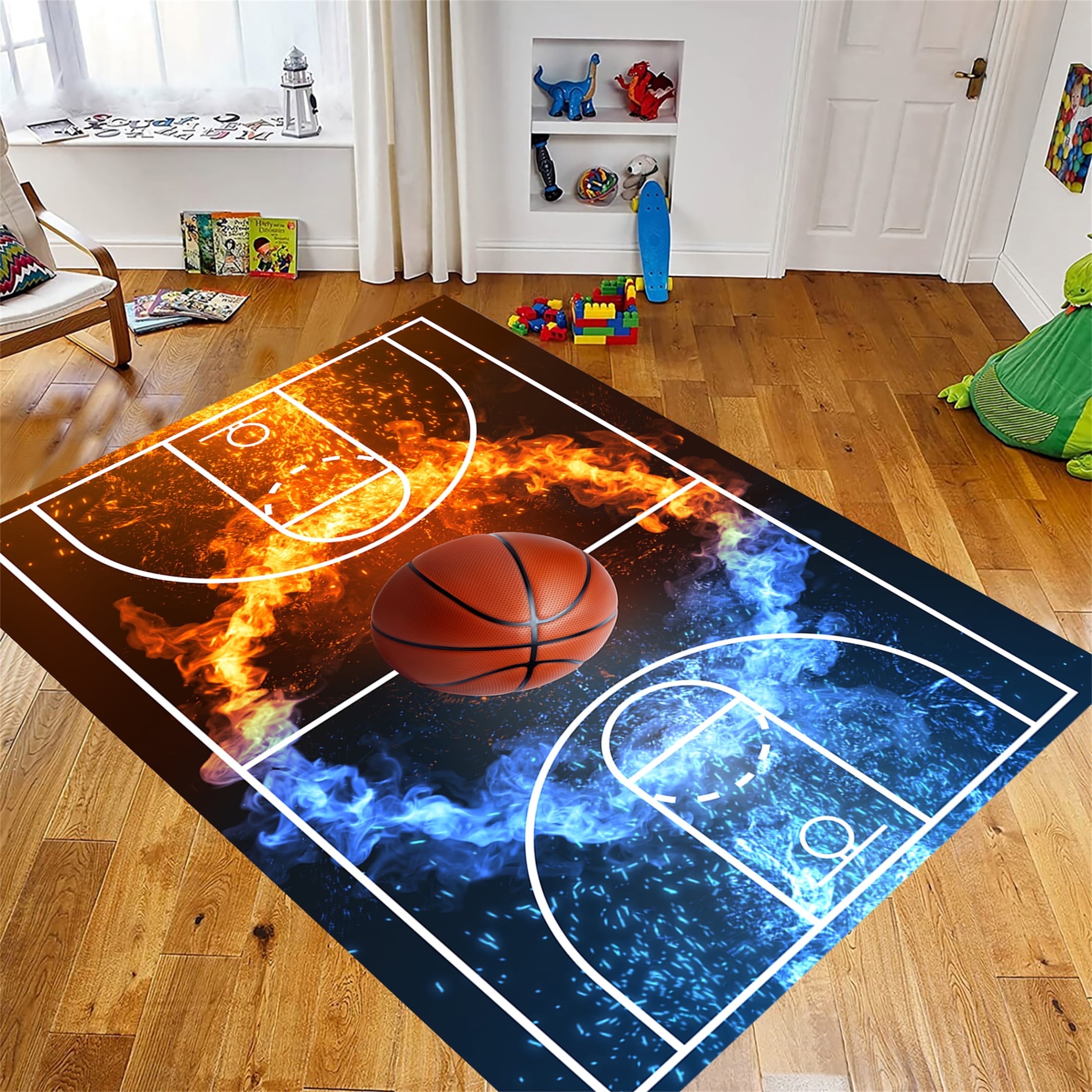 Basketball Rug for Bedroom 3'x5' Non Slip Basketball Court Rug,Fire ...