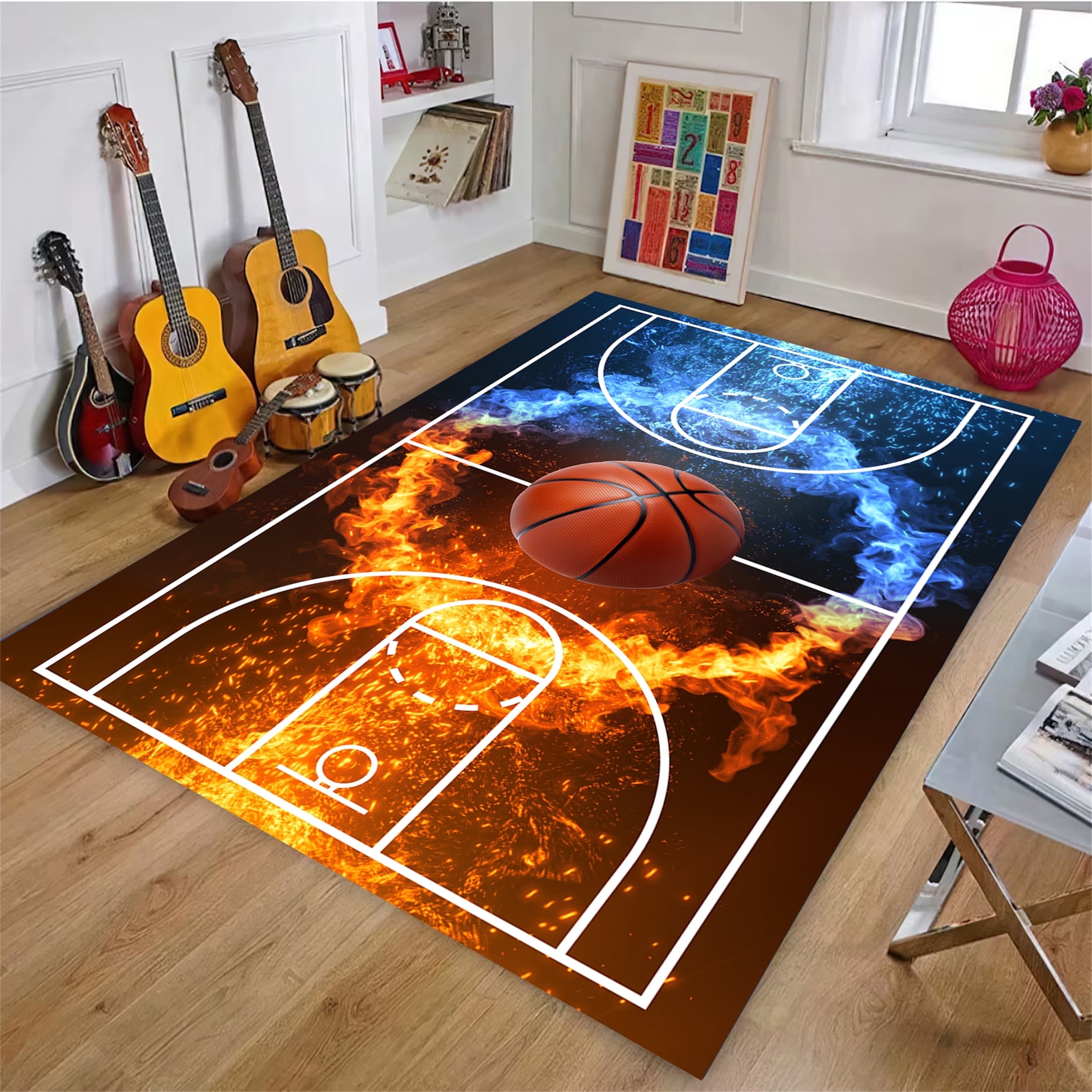 Basketball Rug for Bedroom 5'x7' Non Slip Basketball Court Rug,Fire ...