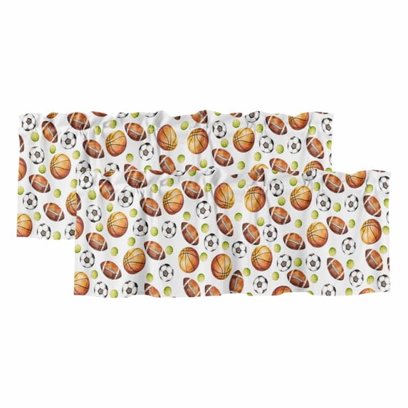 Basketball Rugby 2 Panels Kitchen Valance, Soccer Tennis Brown Ball ...