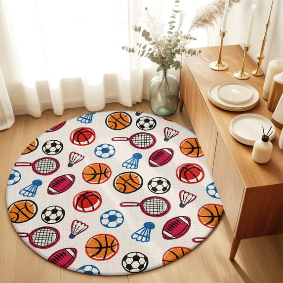 Basketball Rugby Badminton Sports Round Area Rug 3ft,Living Room Rug ...