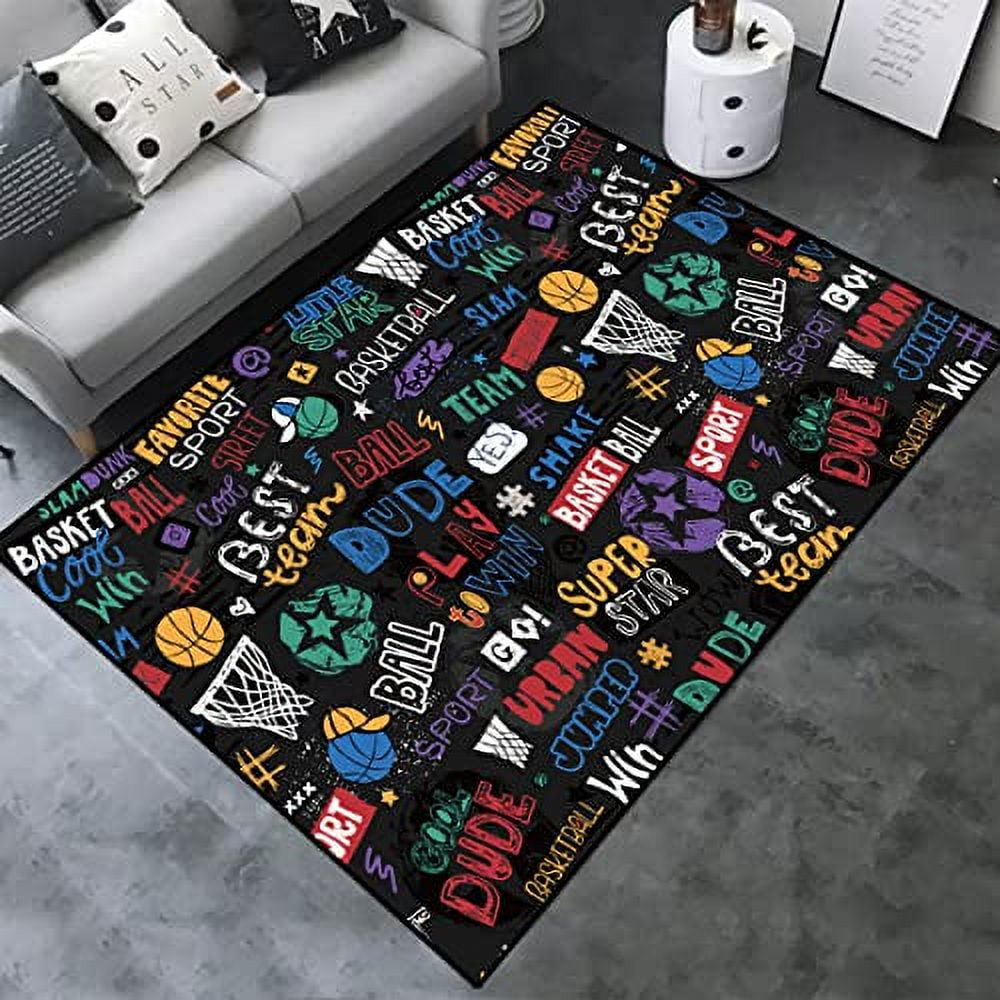 Basketball Rugby Football Dunk Court Theme Print Area Rug Non Slip ...