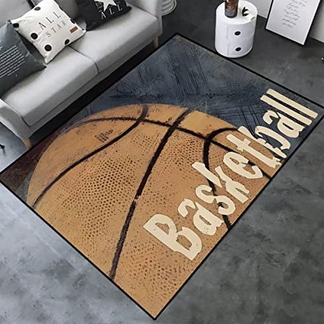 Basketball Rugby Football Dunk Court Theme Print Area Rug Non Slip ...