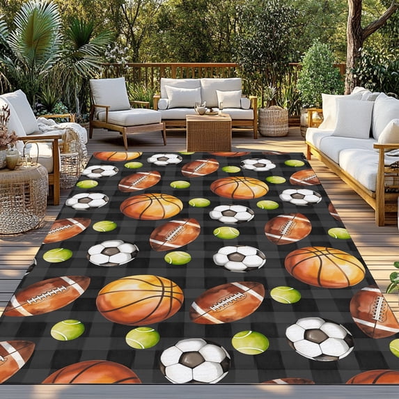 Basketball Rugby Indoor Outdoor Rugs 5x8 Ft, Soccer Tennis Brown Ball ...