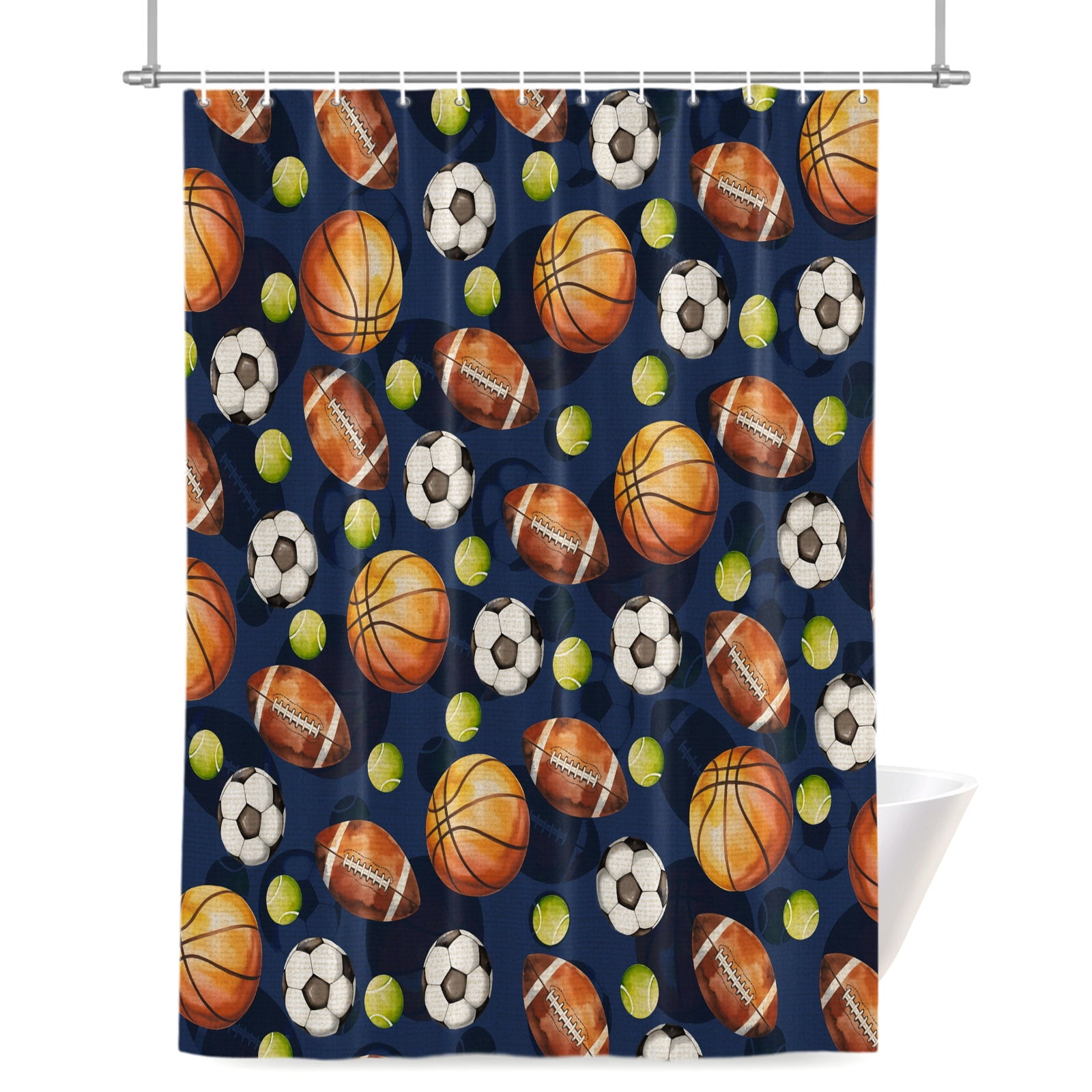 Basketball Rugby Shower Curtains for Bathroom, Soccer Tennis Brown Ball ...