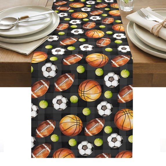 Basketball Rugby Table Runner, Soccer Tennis Brown Ball Sport Black ...