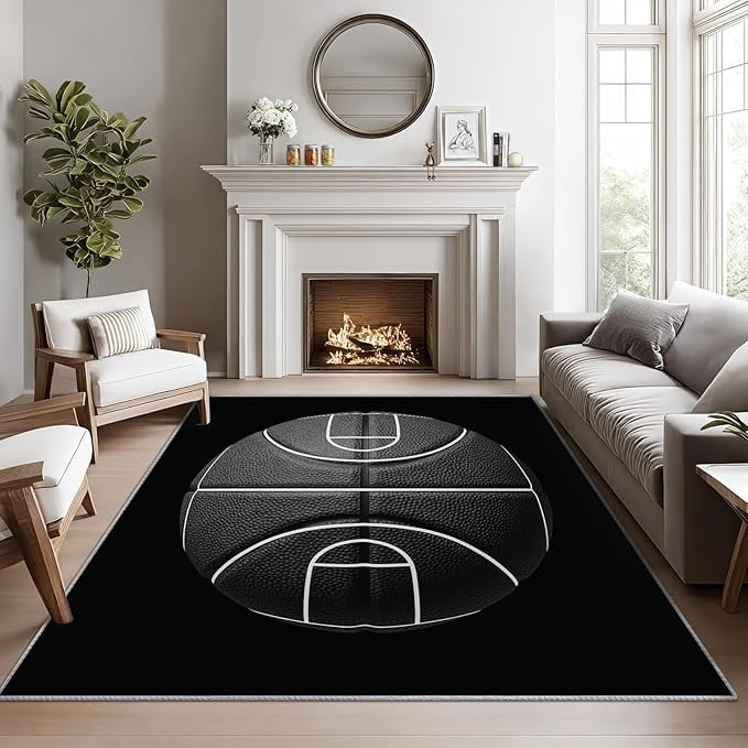 Basketball Rugs for Boys Bedroom, Basketball Court Rug, Black and White ...