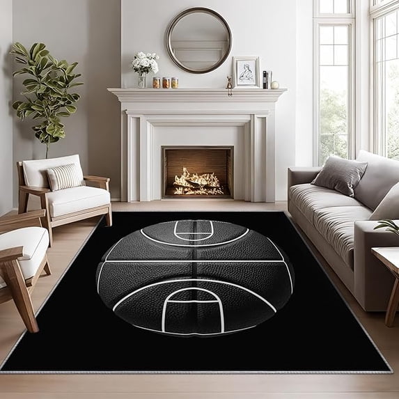 Basketball Rugs for Boys Bedroom, Basketball Court Rug, Black and White ...