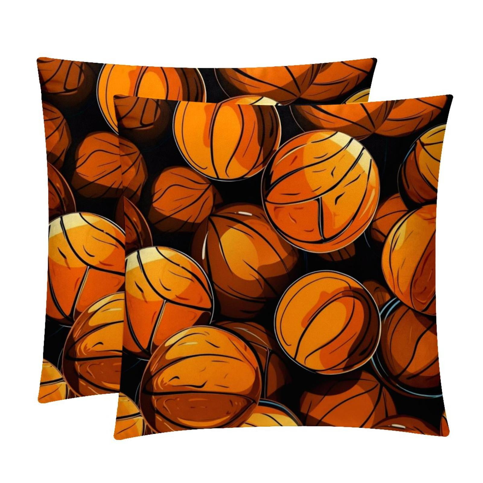 Basketball Set of 2 Velvet Throw Pillow Covers with Unique Patterns in ...