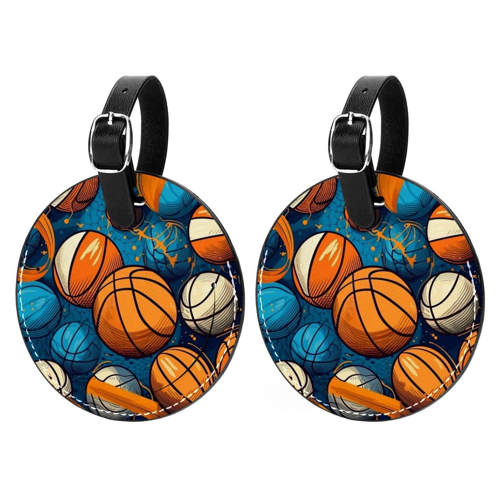 Basketball Set of 2pcs PU Leather Round Suitcase Tags with Privacy ...