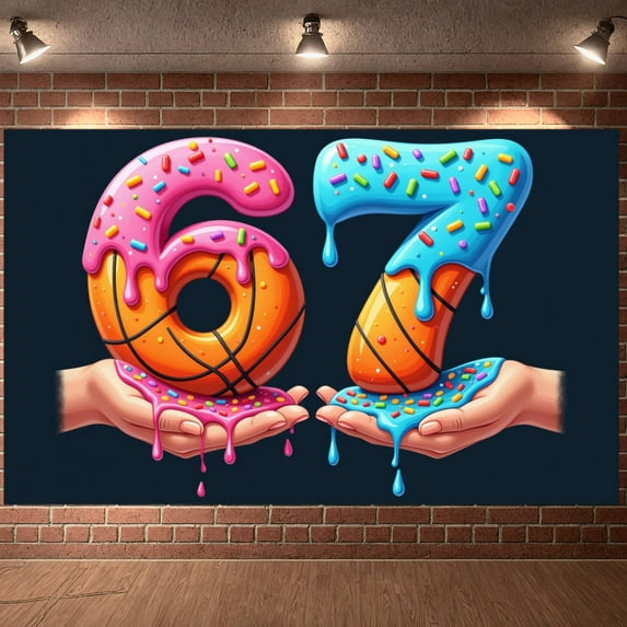 Basketball Shape 6th Birthday Banner Blue Drizzle 7th Birthday Backdrop ...