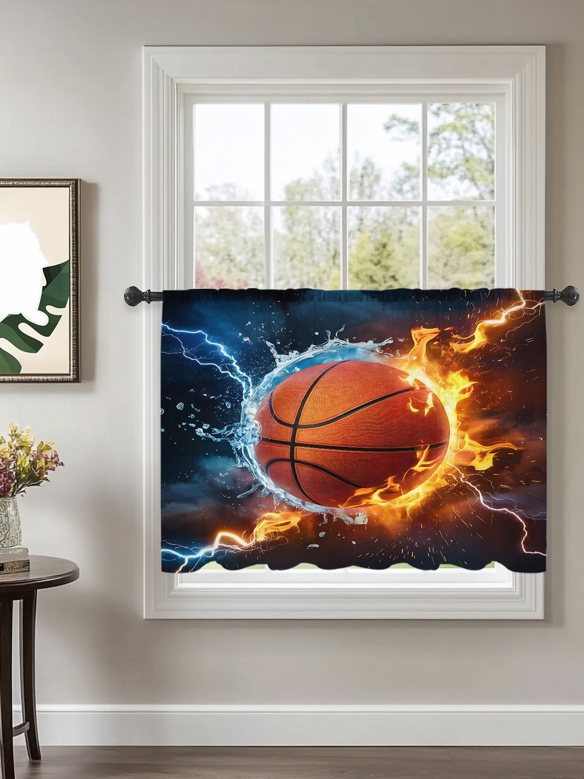 Basketball Sheer Curtains 45 Inch Long 1 Panel Water and Fire Lightning ...