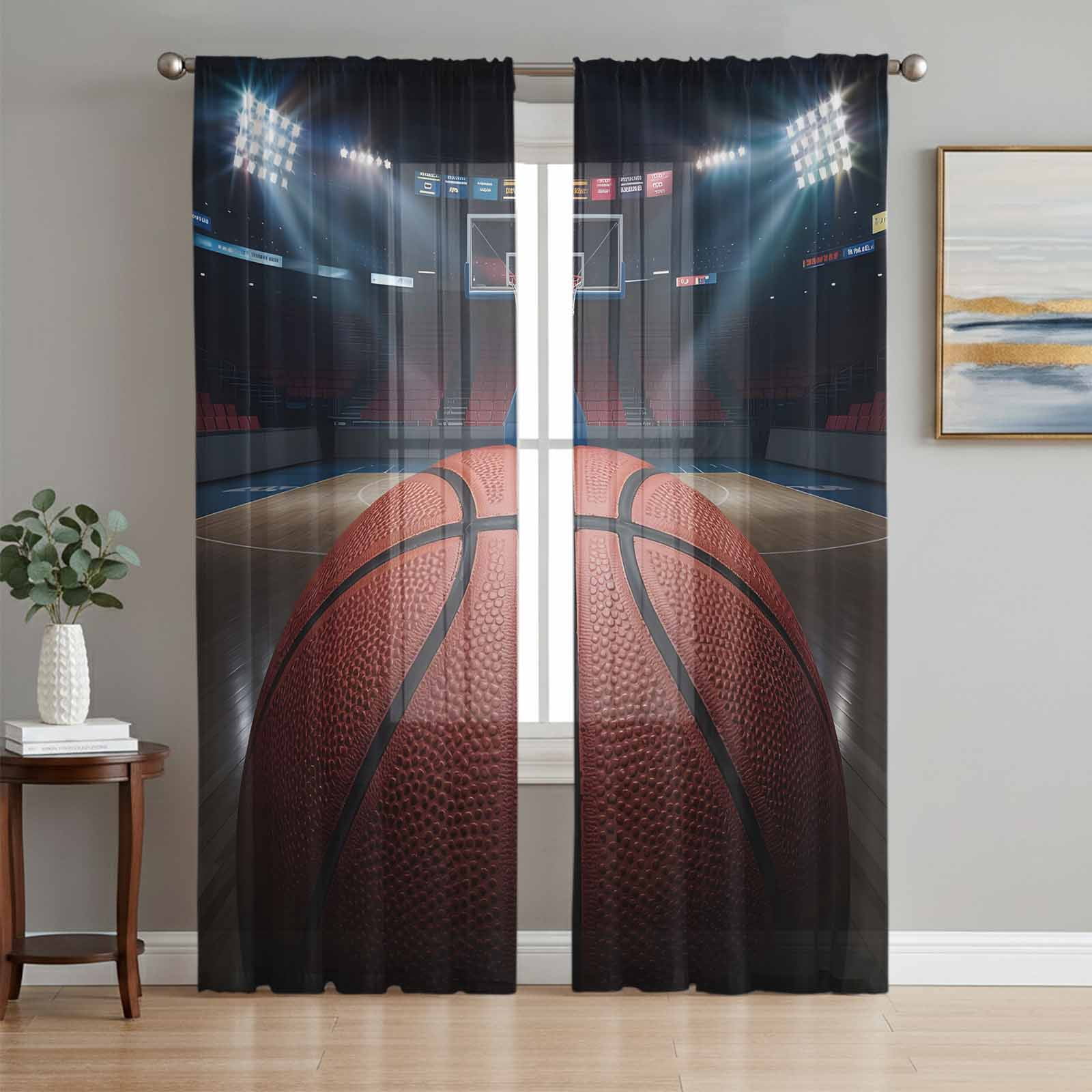 Basketball Sheer Curtains 72 Inch Length 2 Panels Set, Sports Theme ...