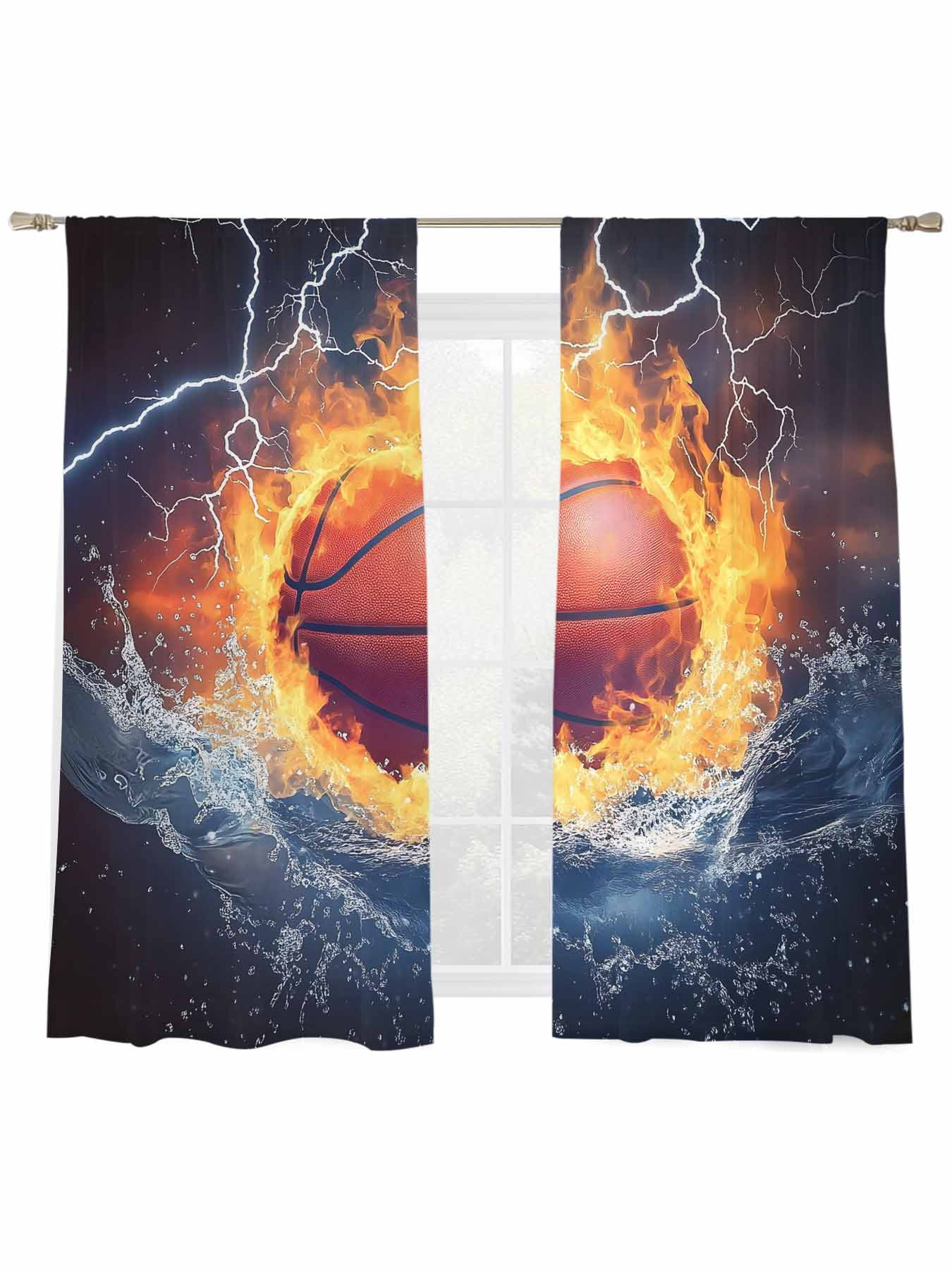 Basketball Sheer Curtains 72 Inch Long 2 Panels, Abstract Fire and ...