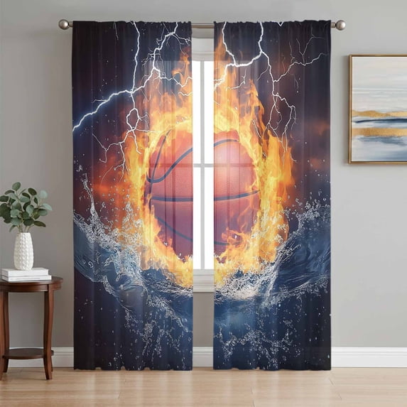 Basketball Sheer Curtains 96 Inch Length 2 Panels Set, Blue Red ...