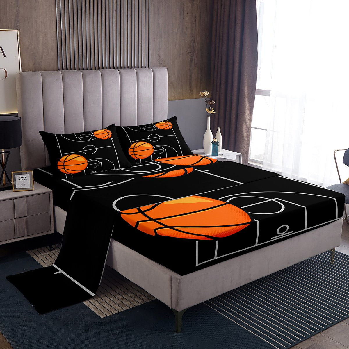 Basketball Sheets Full Size Sports Bed Sheets Basketball Game Themed ...
