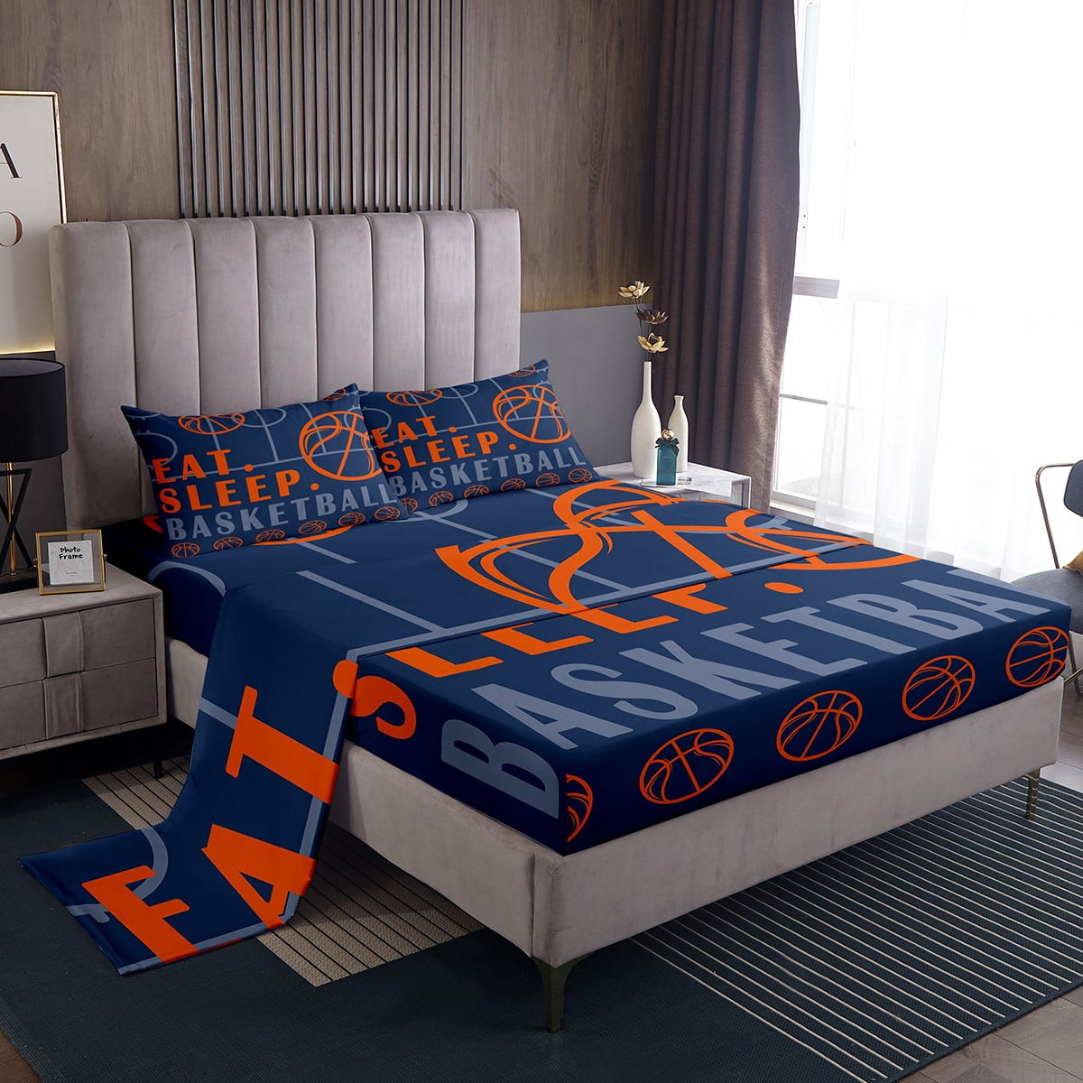 Basketball Sheets King Size Bed Set Sport Game Ball Theme Bed Sheets Basketball Room Decor Sheet ...