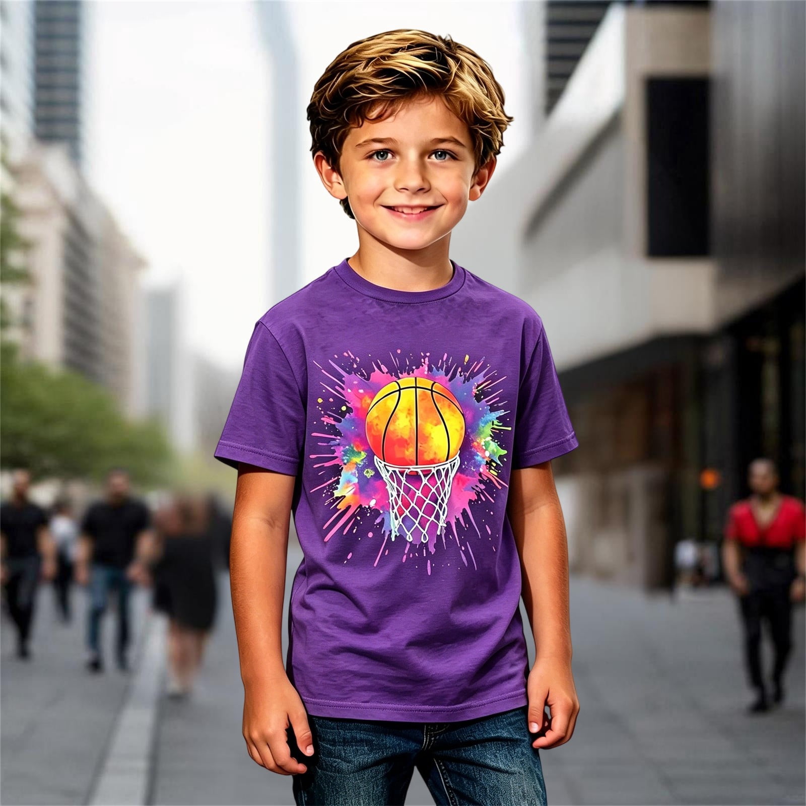 Basketball Shirt For Boys Basketball in Basket Net T-Shirt (Purple1 6-7 ...