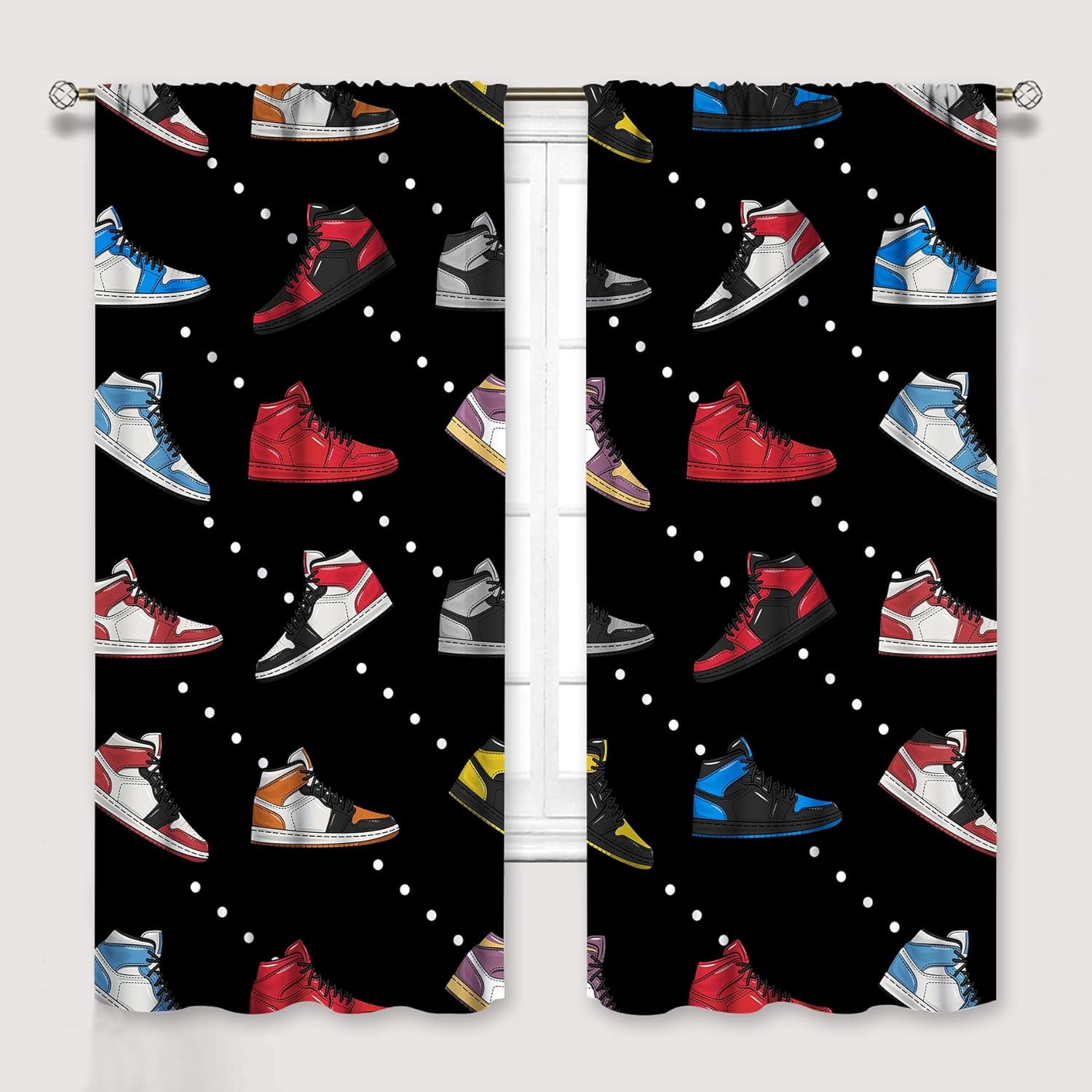 Basketball Shoes Curtains for Boys Bedroom Decor, Cool Red Black ...
