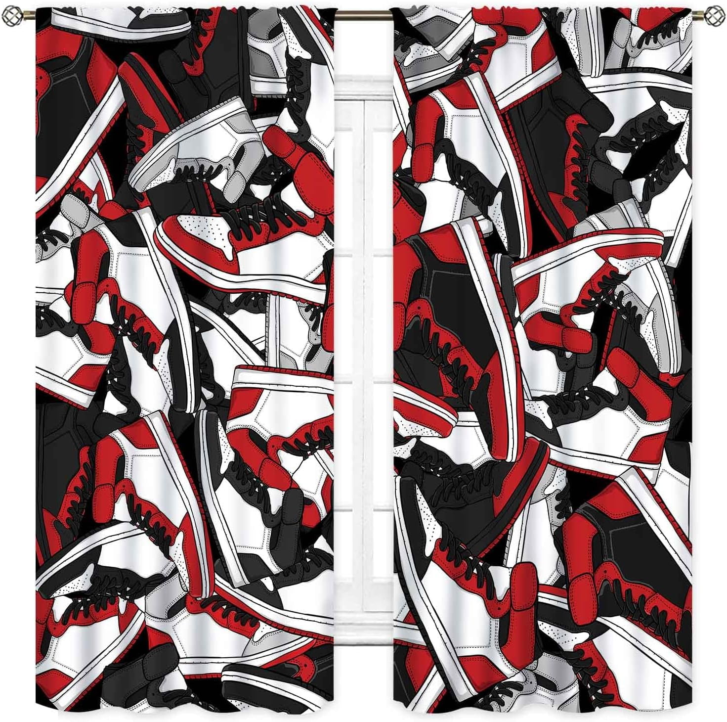 Basketball Shoes Curtains for Boys Bedroom, Kids Sports Red Gray Black ...
