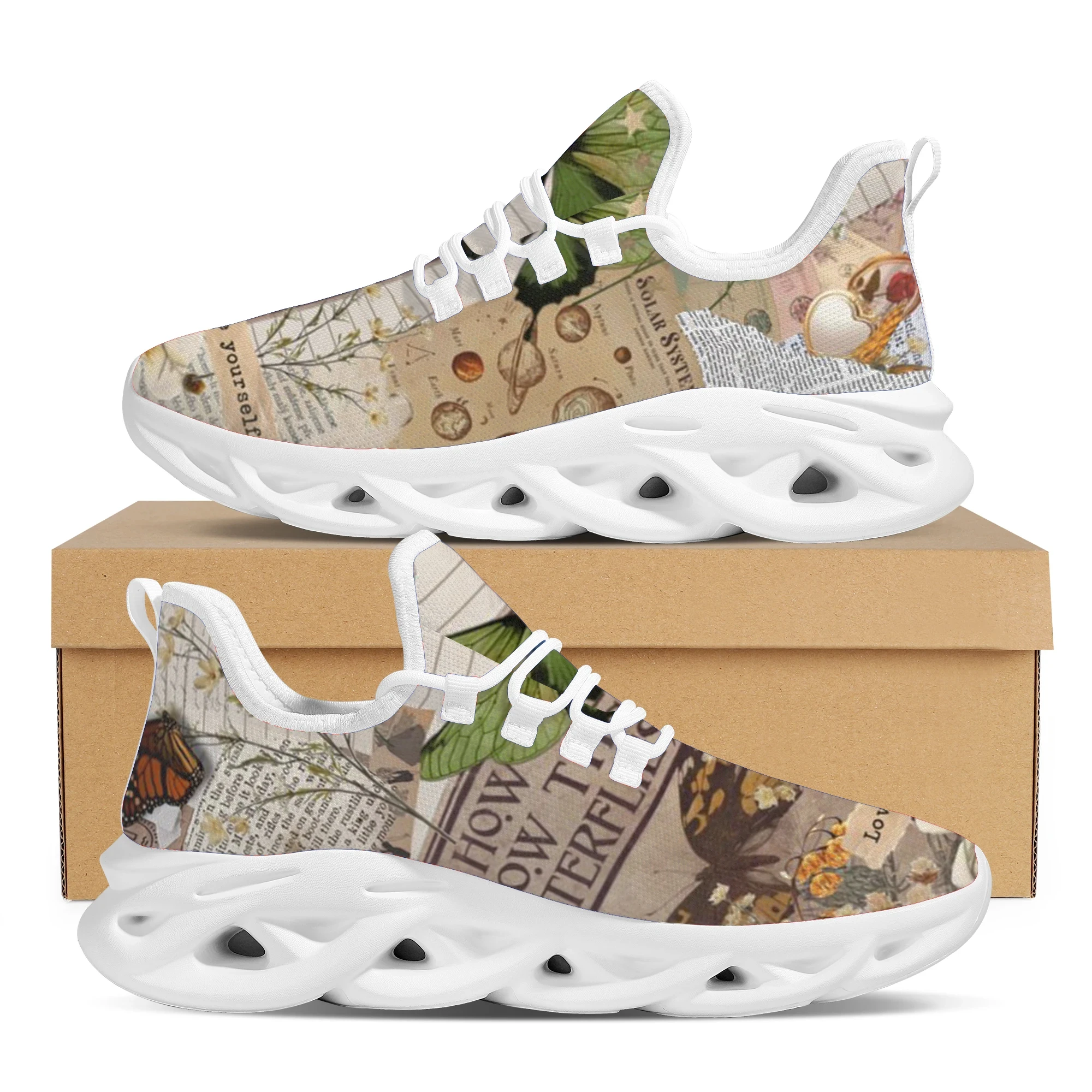 Basketball Shoes Trendy Butterfly Design Newspaper Print Lace-up ...