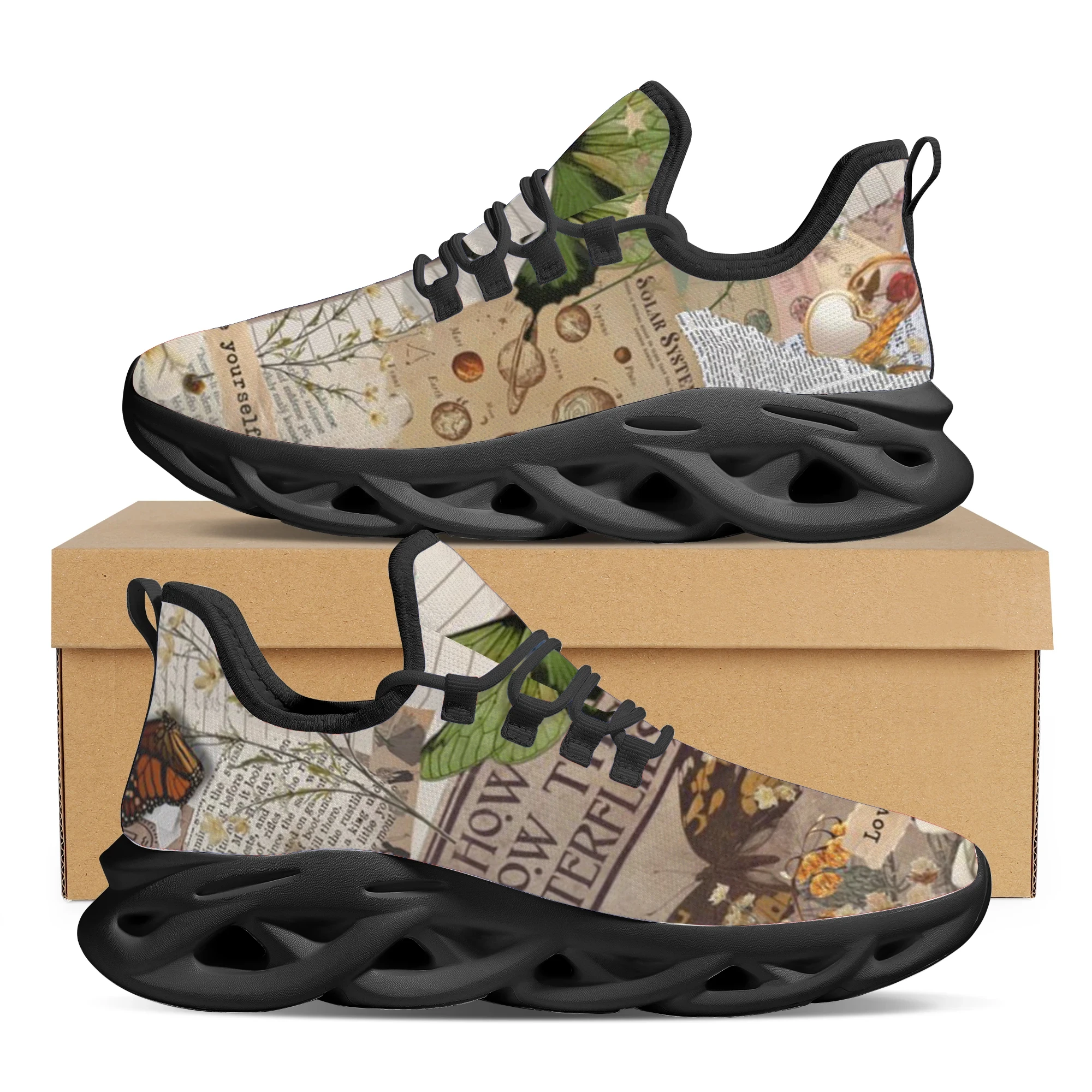 Basketball Shoes Trendy Butterfly Design Newspaper Print Lace-up ...