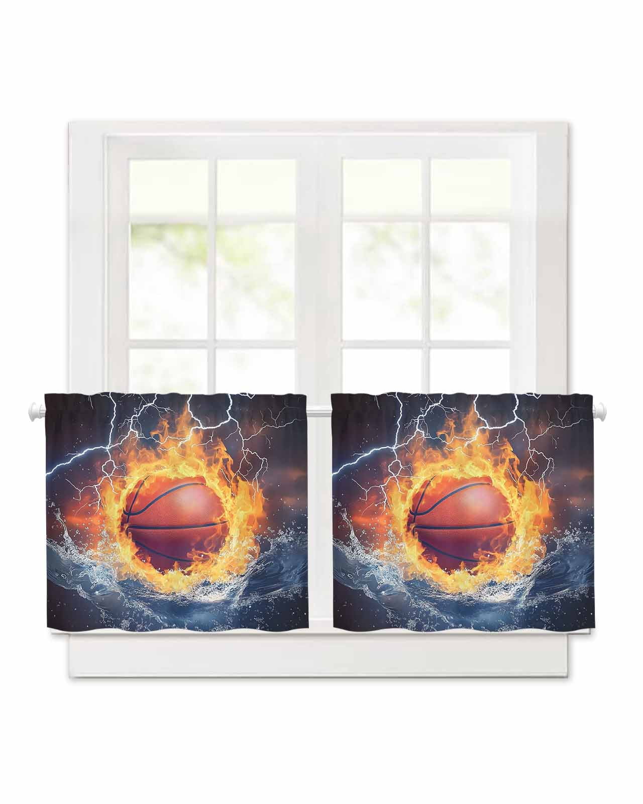 Basketball Short Blackout Curtains 24 Inch Long Abstract Fire and Water ...