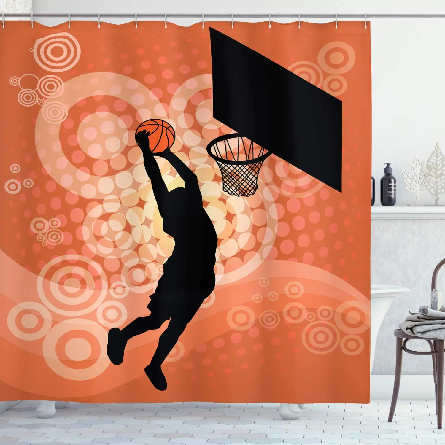 Basketball Shower Curtain Basketball Ball on Fire and Water Flame ...